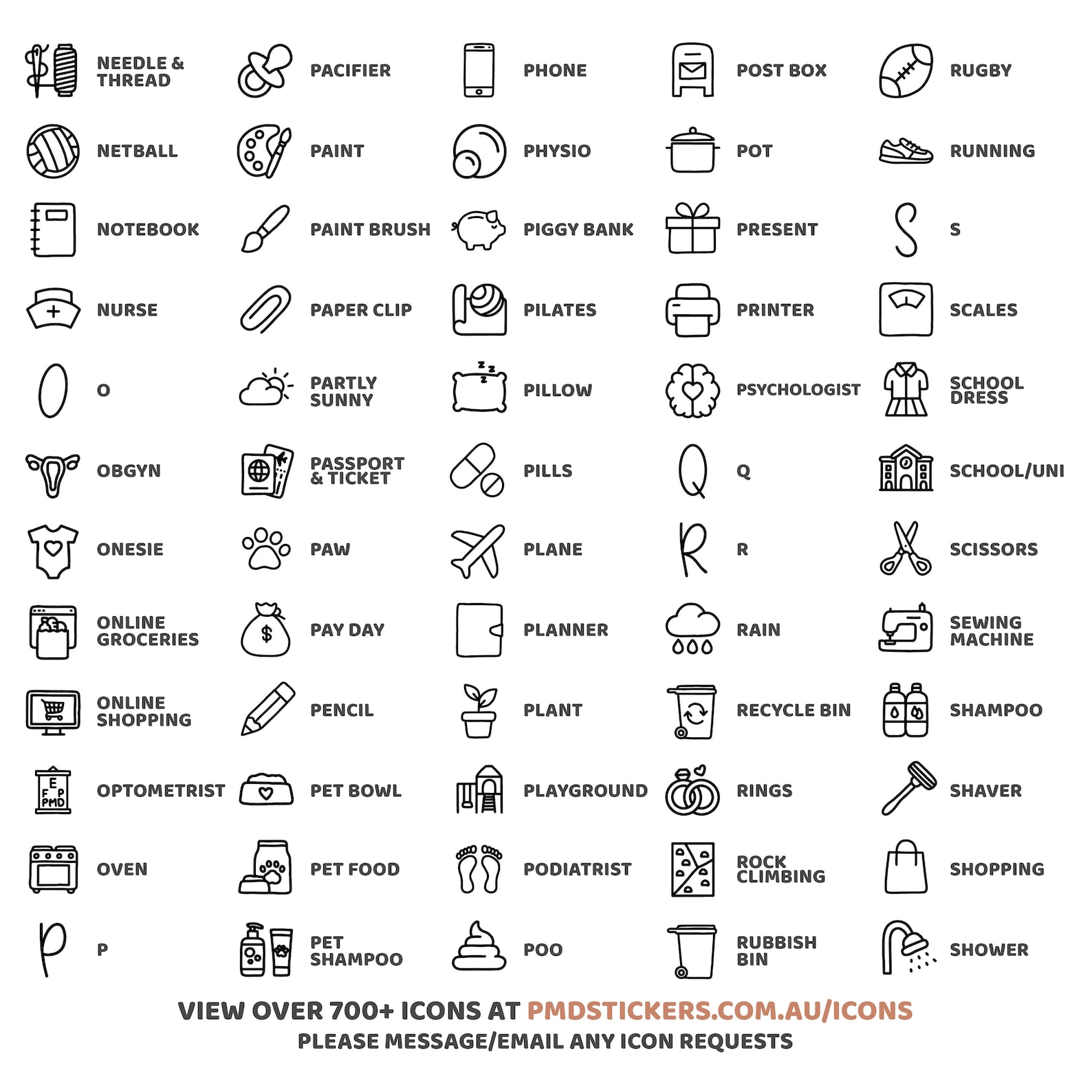 Any 5 Custom Mini Outline Icon Printable Stickers | Digital Planner ...