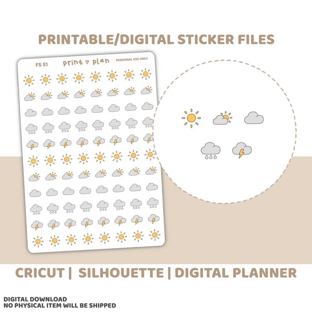 Mini Weather Stickers | Printable | Planner Stickers | Cut Lines ...