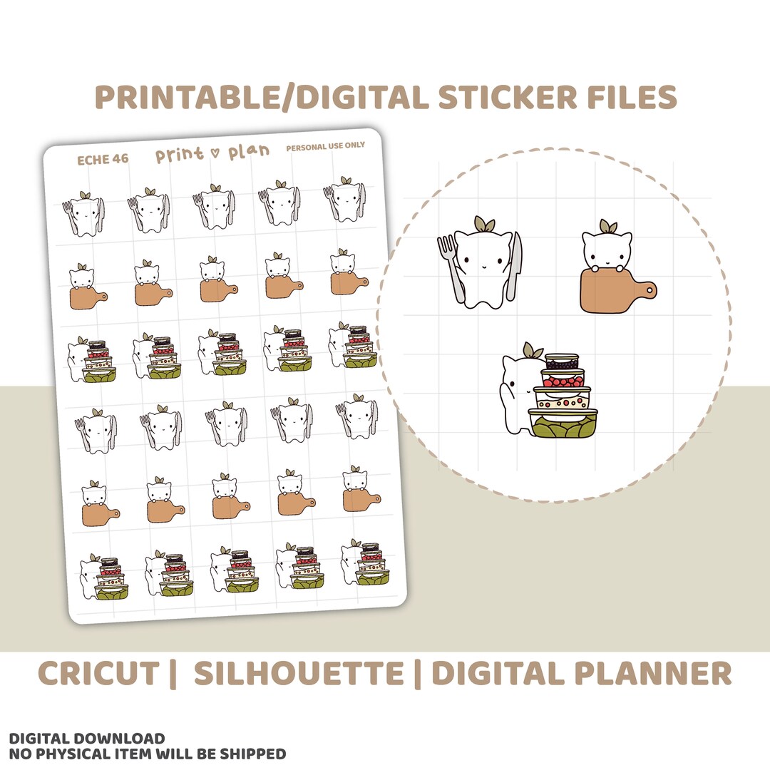 Meal Prep Printable Eche Character Stickers | Digital Planner Sticker ...