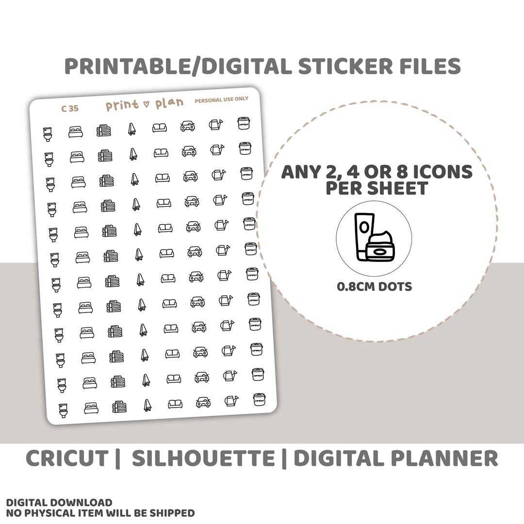 Custom Mini Icon Dot Printable Stickers | Digital Planner Sticker ...