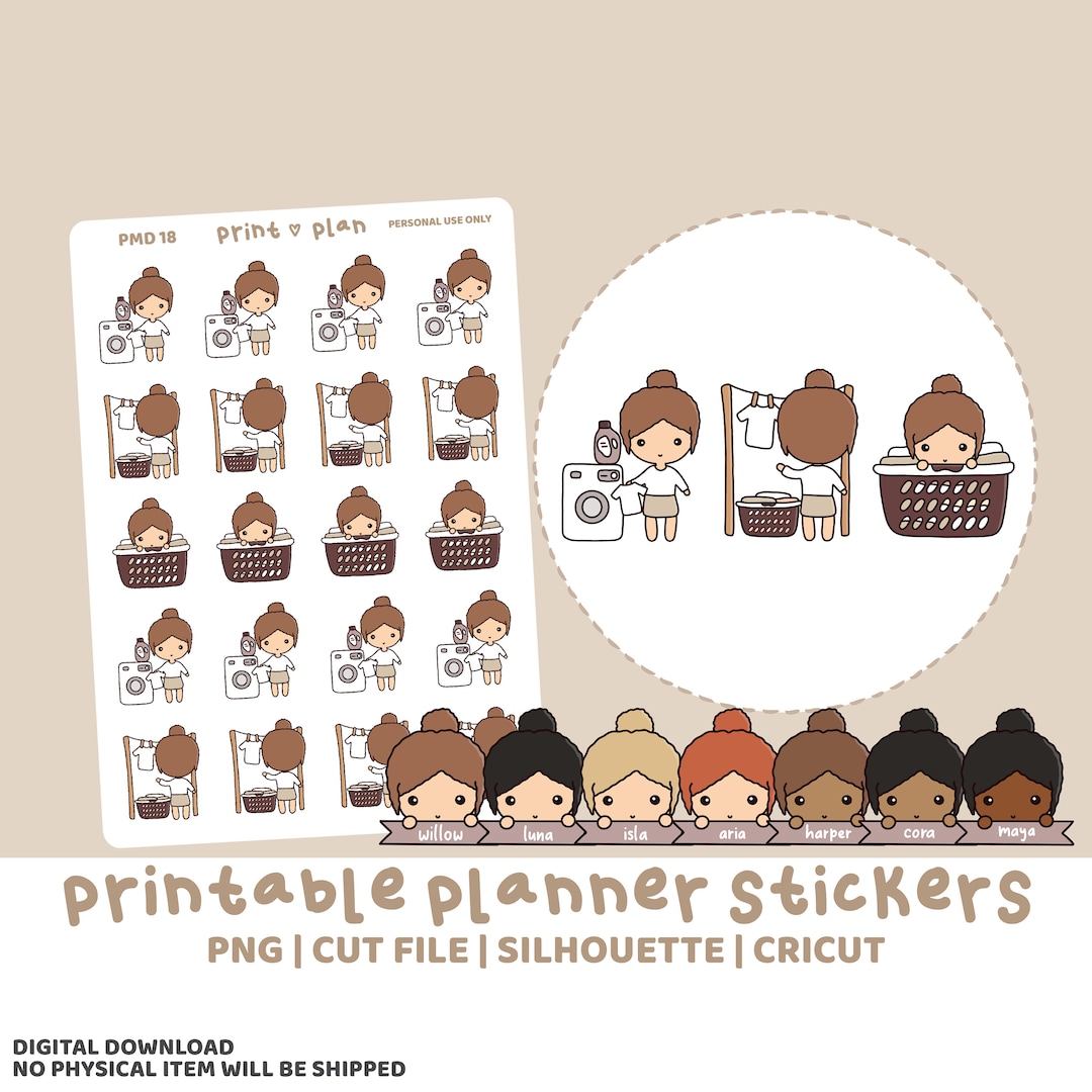 Washing Printable PMD People Stickers Digital Planner - Etsy