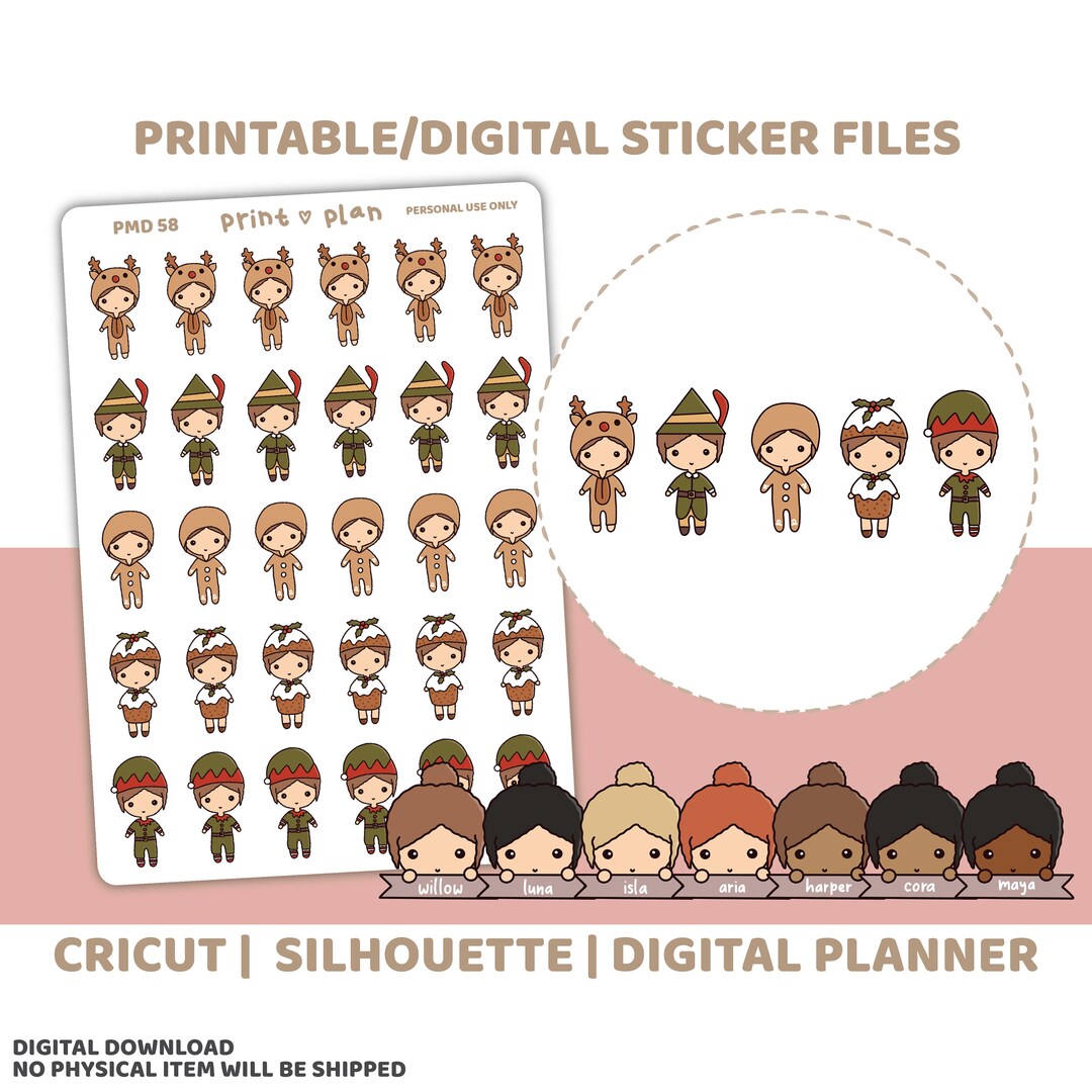 Christmas Printable PMD People Stickers Digital Planner Sticker ...