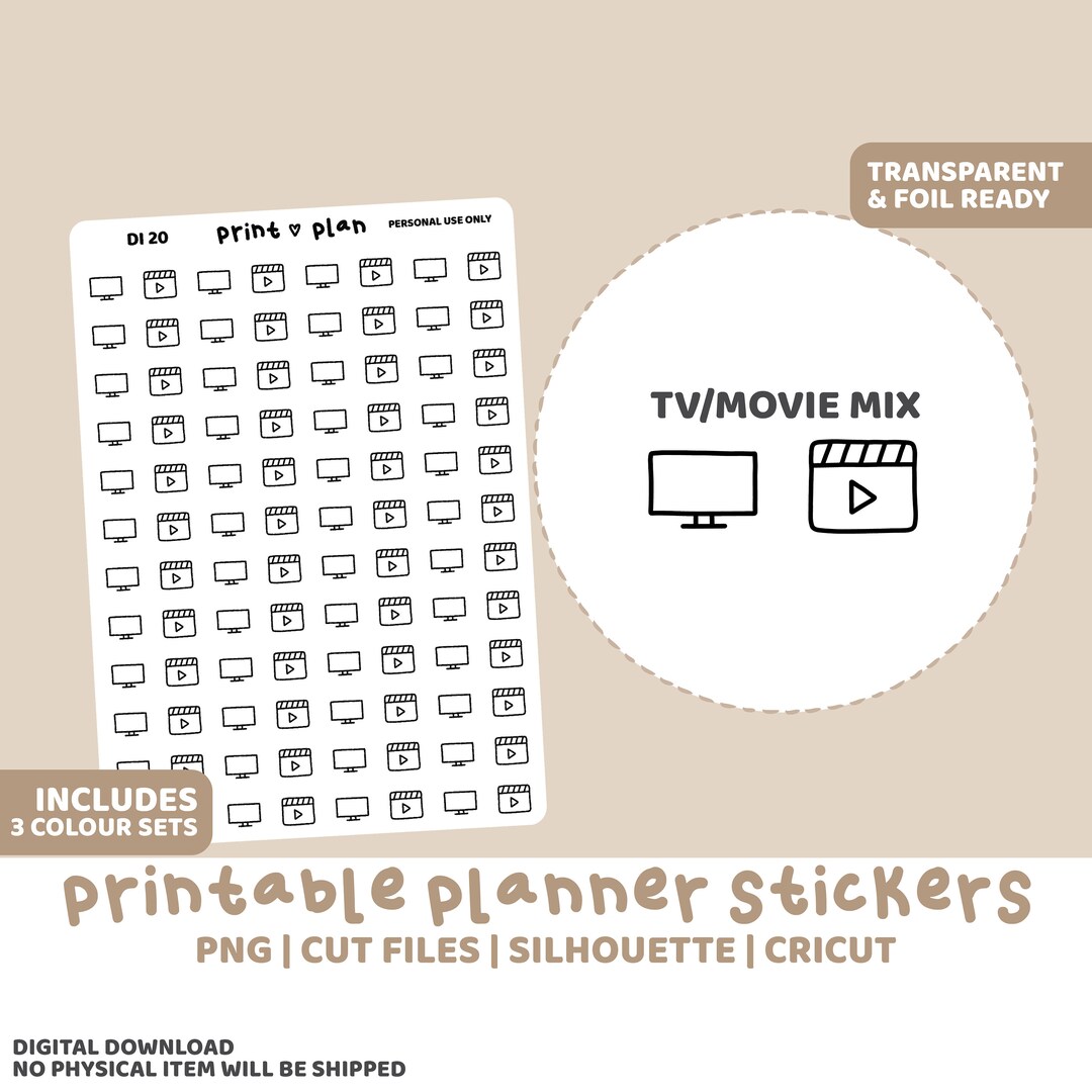 Tv/movie Icon Printable Stickers Digital Planner Sticker Download Cut ...