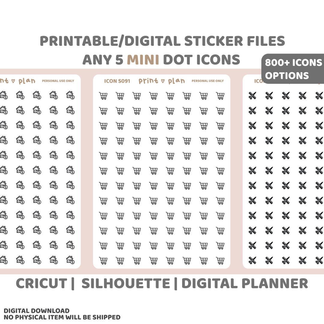 Any 5 Custom Mini Dot Icons Printable Stickers | Digital Planner ...