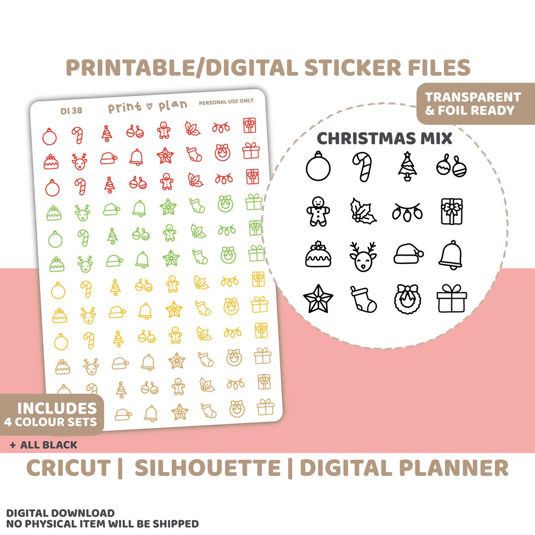 Christmas Icon Printable Stickers Digital Planner Sticker Download Cut ...
