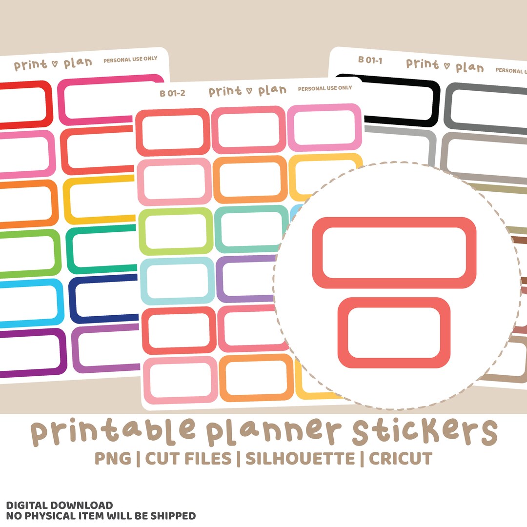 Large Box Printable Stickers | Digital Planner Sticker Download | Cut ...
