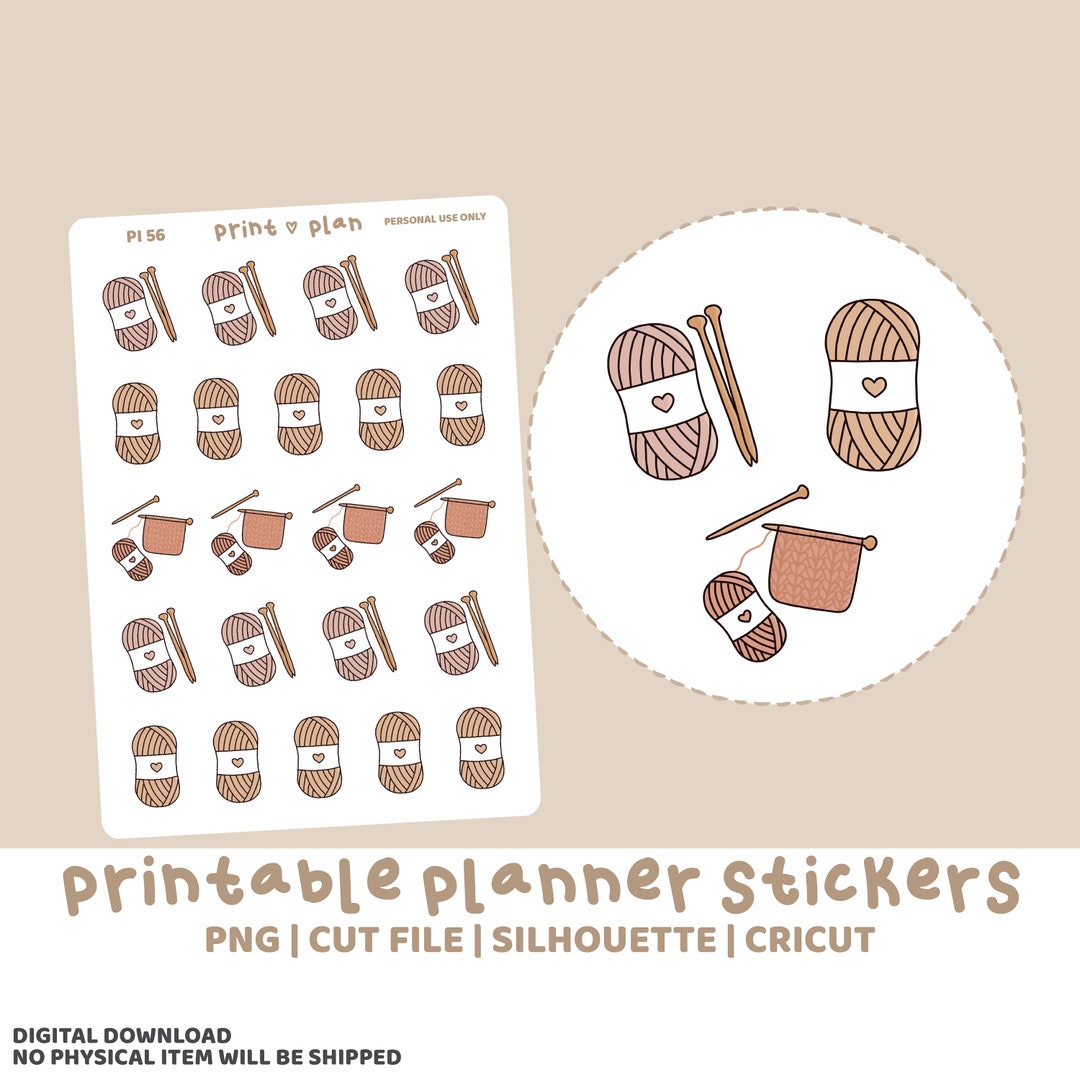 Knitting Printable Stickers Digital Planner Sticker Download Cut Lines ...