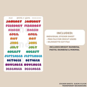 Bubble Months Printable Stickers Digital Planner Sticker - Etsy