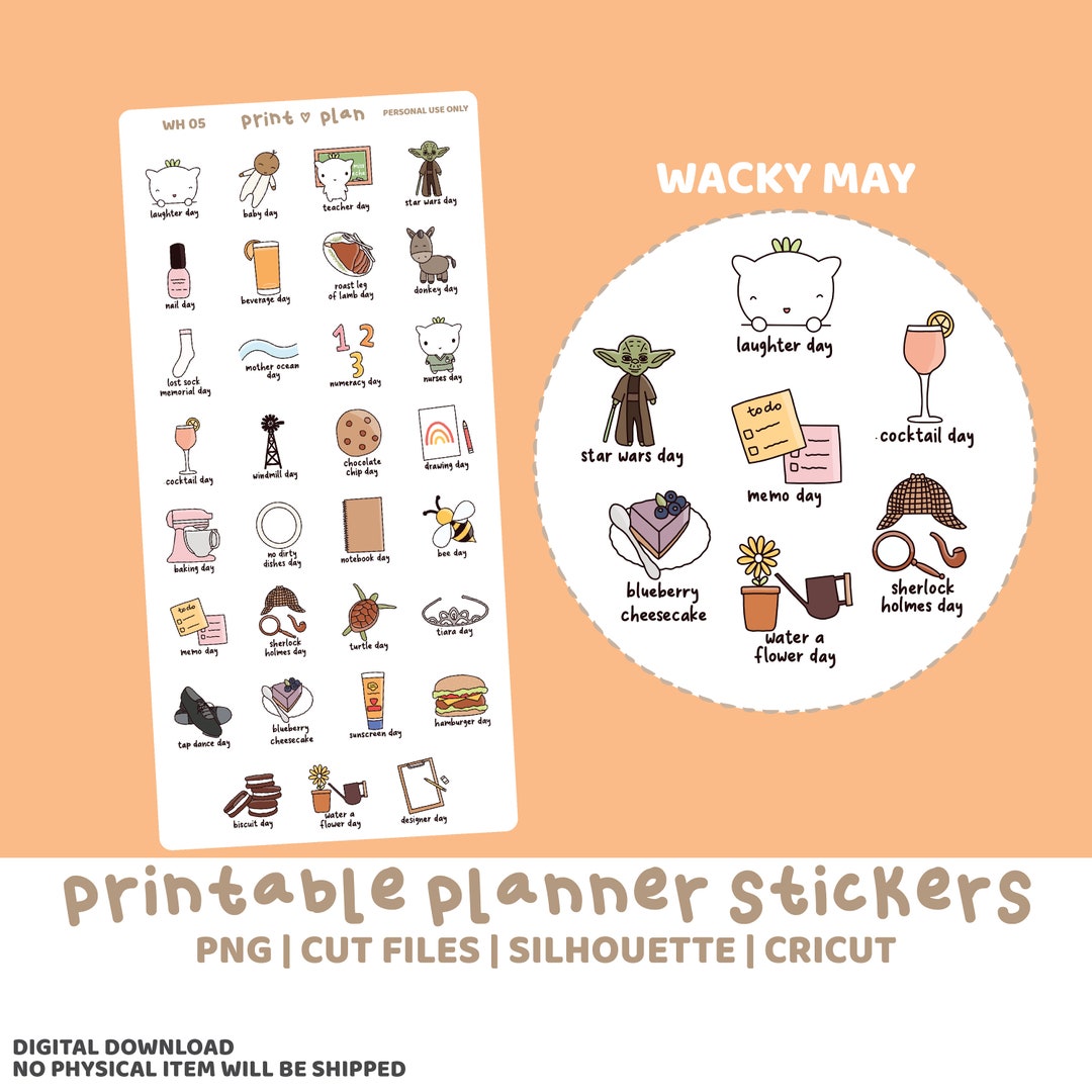 Wacky May Printable Stickers | Digital Planner Sticker Download | Cut ...
