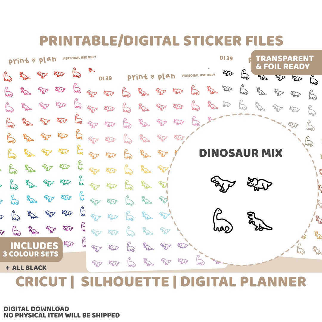 Dinosaur Icon Printable Stickers | Digital Planner Sticker Download ...