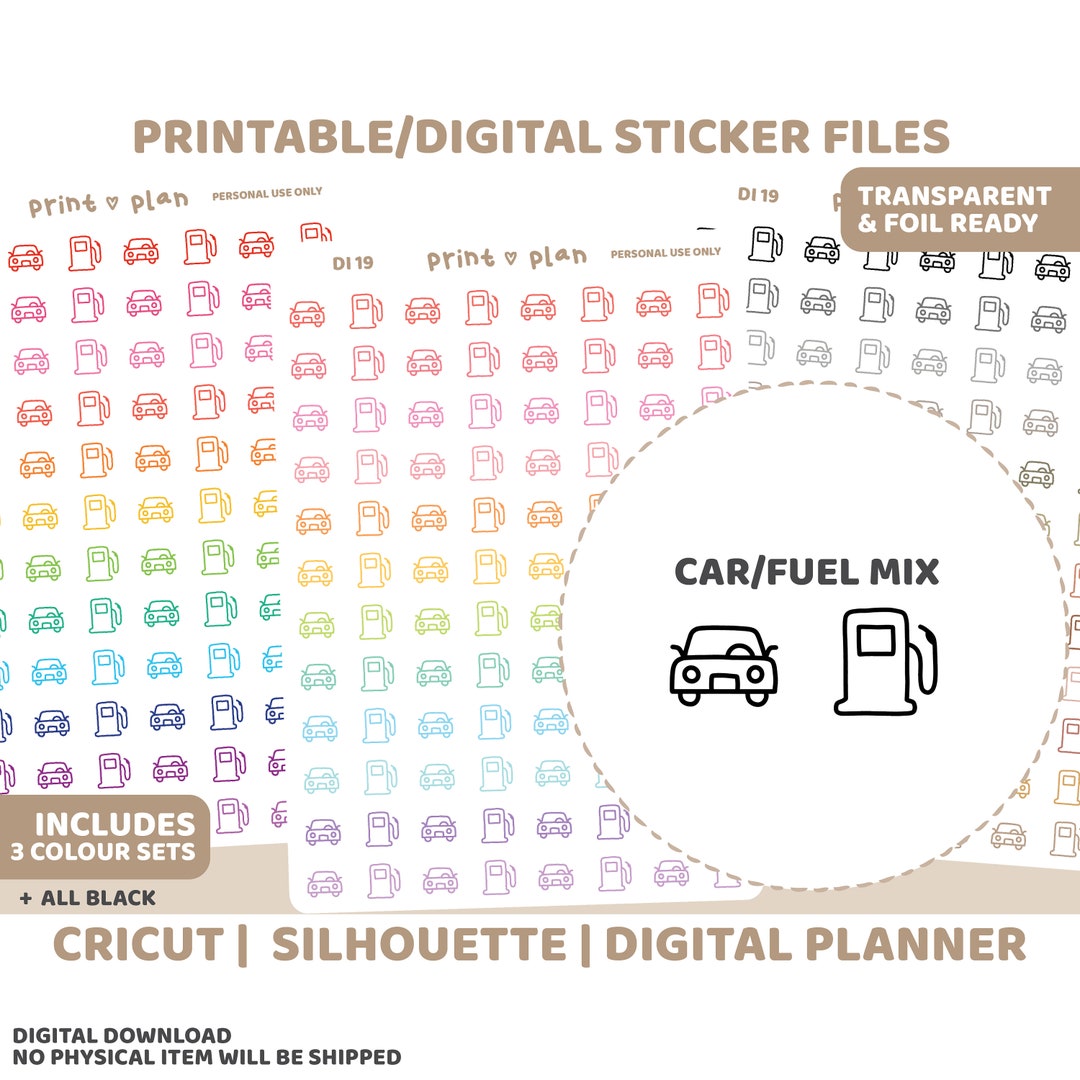 Car/fuel Icon Printable Stickers | Digital Planner Sticker Download ...