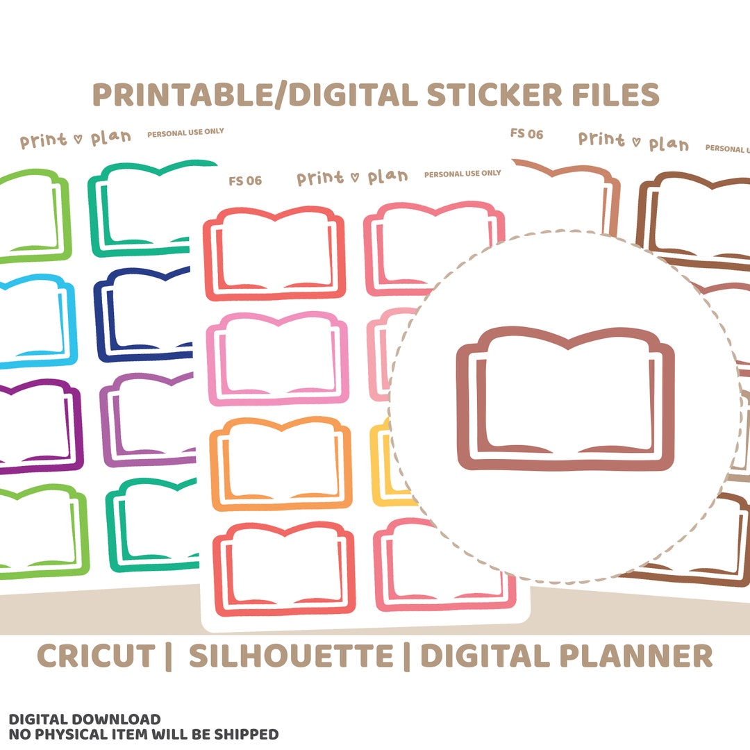 Book Half Box Printable Stickers | Digital Planner Sticker Download ...