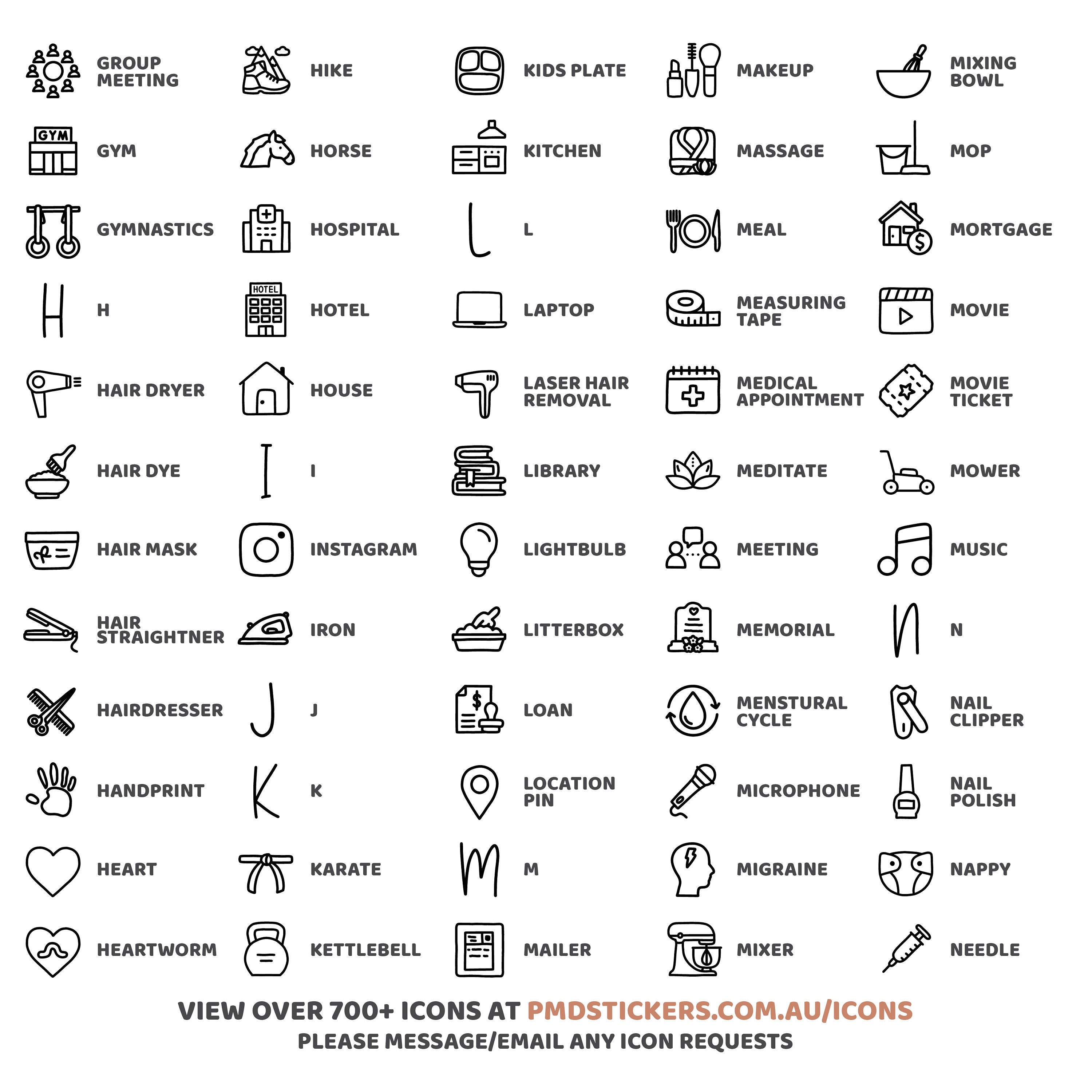 Any 5 Custom Mini Outline Icon Printable Stickers | Digital Planner ...