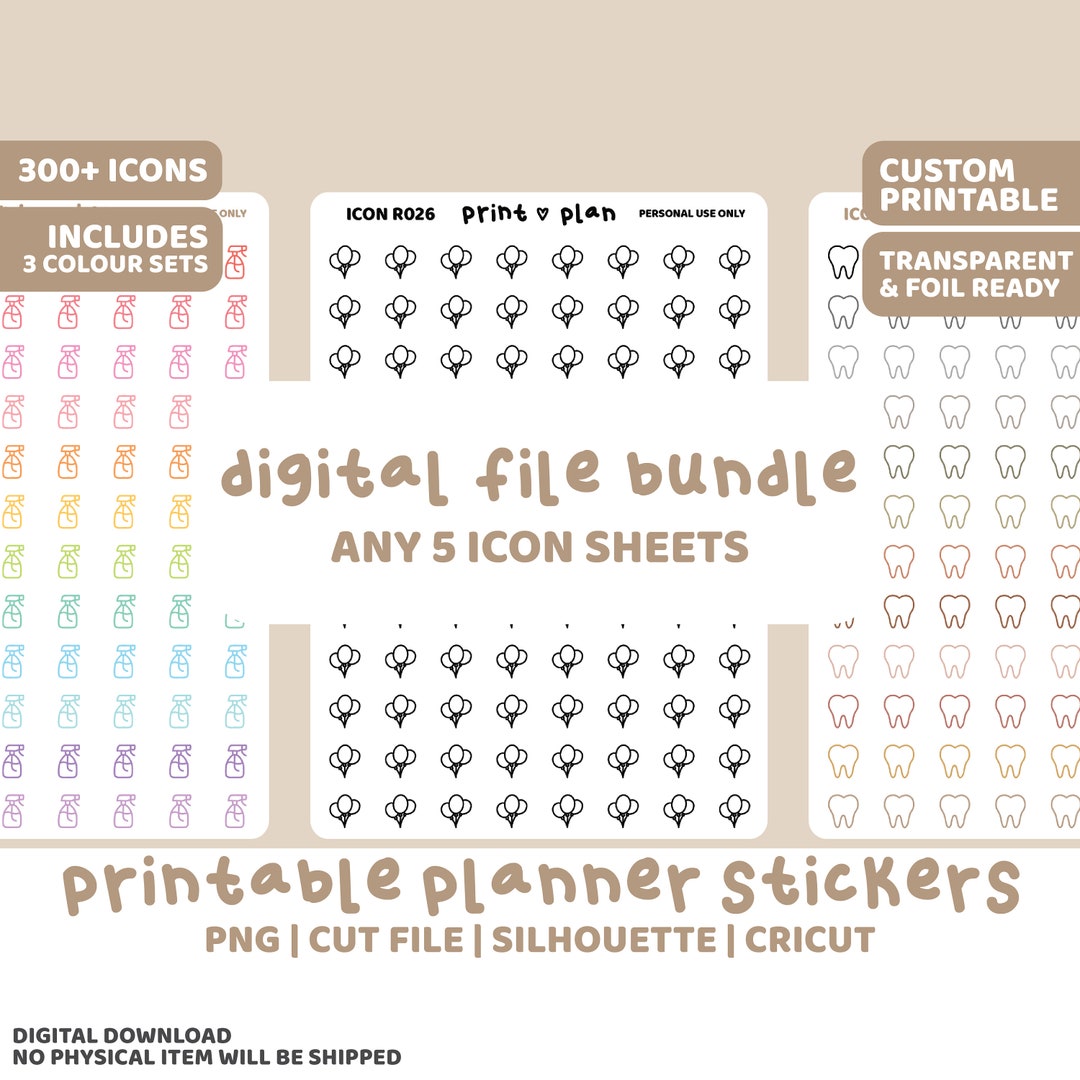 Any 5 Custom Mini Outline Icon Printable Stickers Digital - Etsy Australia