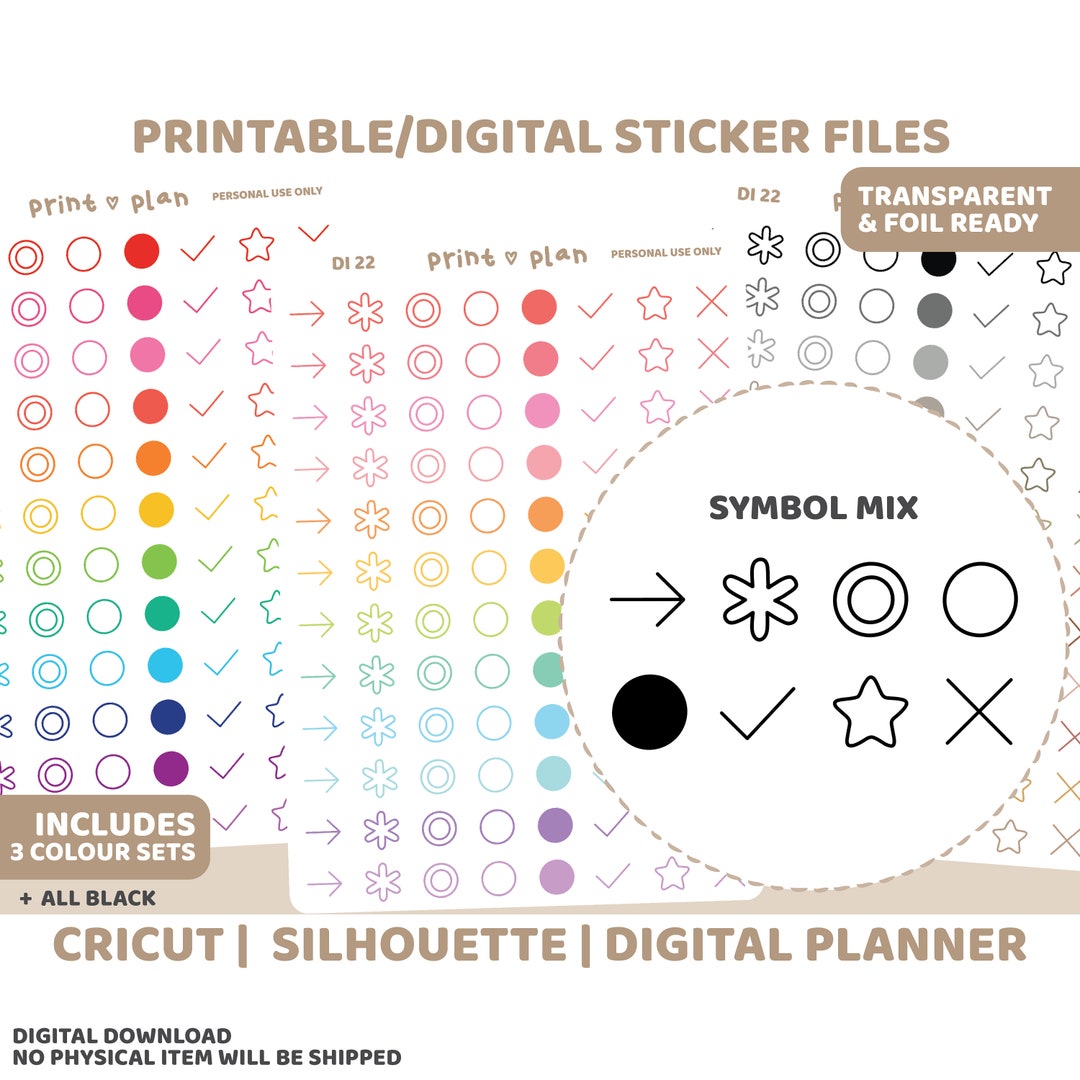 Symbol Icon Mix Printable Stickers | Digital Planner Sticker Download ...