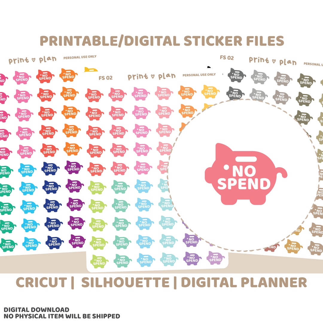 No Spend Printable Stickers | Digital Planner Sticker Download | Cut ...