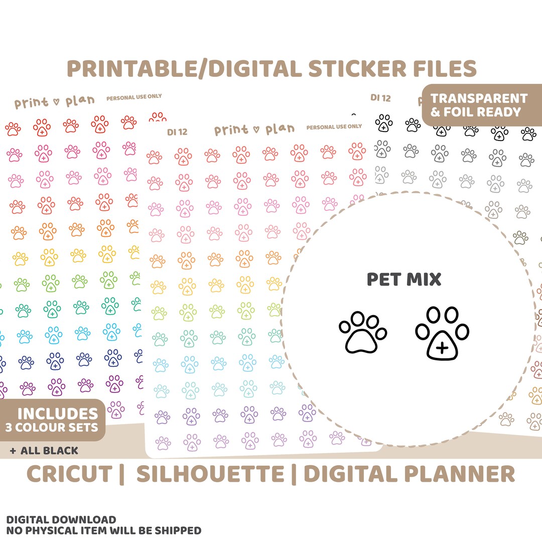 Pet Icon Printable Stickers | Digital Planner Sticker Download | Cut ...