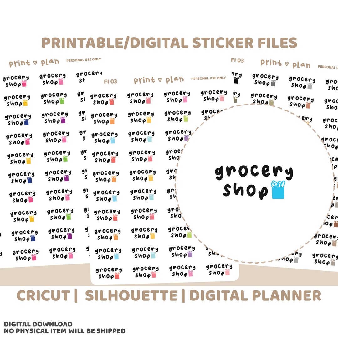 Grocery Shop Printable Stickers | Digital Planner Sticker Download ...