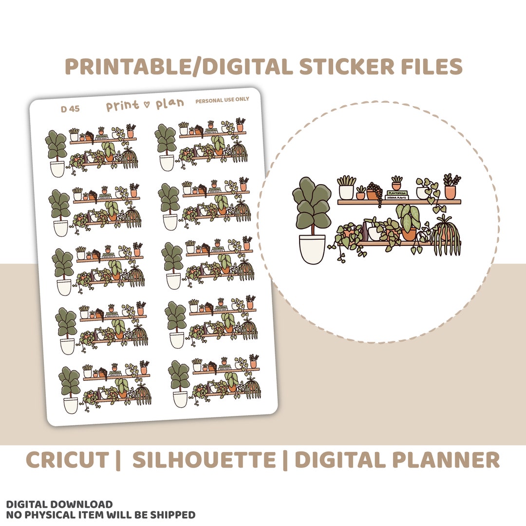 Plant Shelf Printable Stickers | Digital Planner Sticker Download | Cut ...