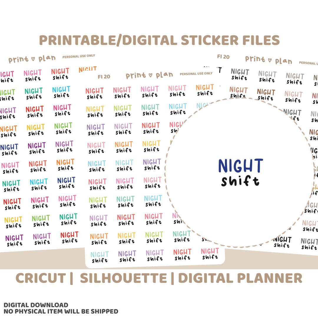Night Shift Printable Stickers | Digital Planner Sticker Download | Cut ...