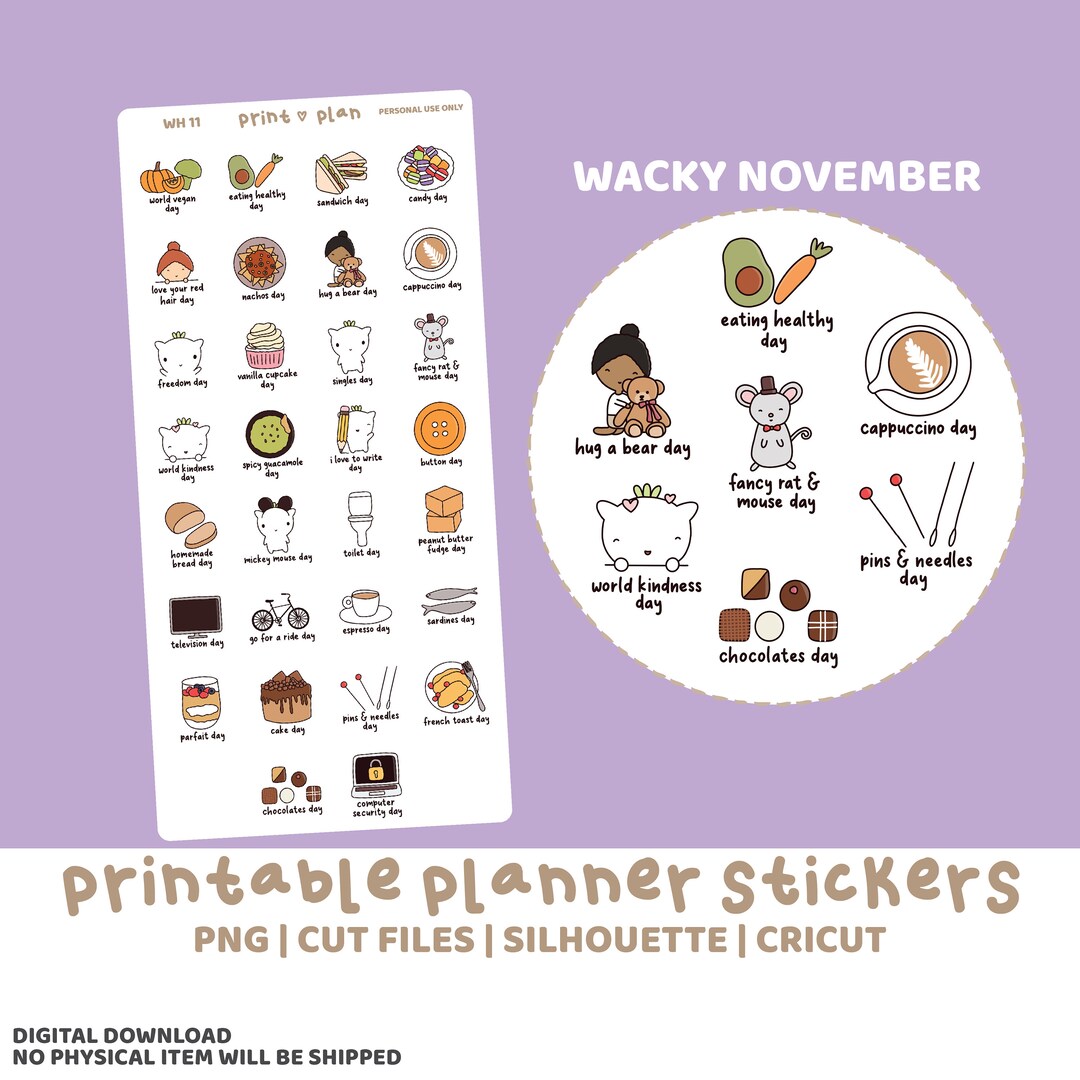 Wacky November Printable Stickers | Digital Planner Sticker Download ...
