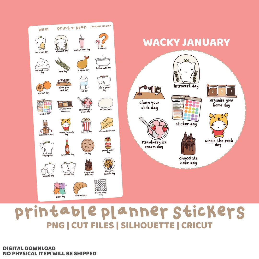 Wacky January Printable Stickers | Digital Planner Sticker Download ...