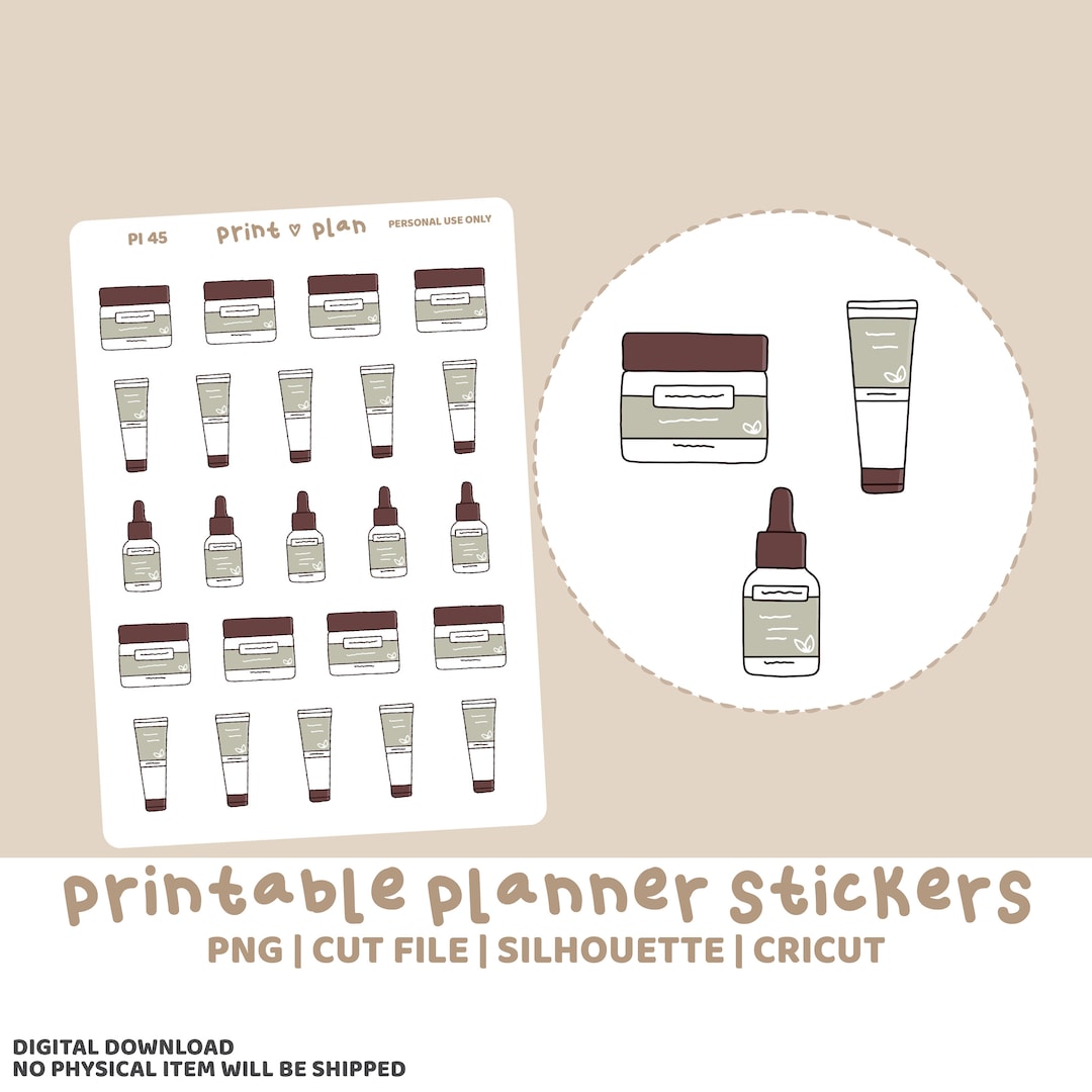 Skin Care Printable Stickers Digital Planner Sticker Download Cut Lines ...