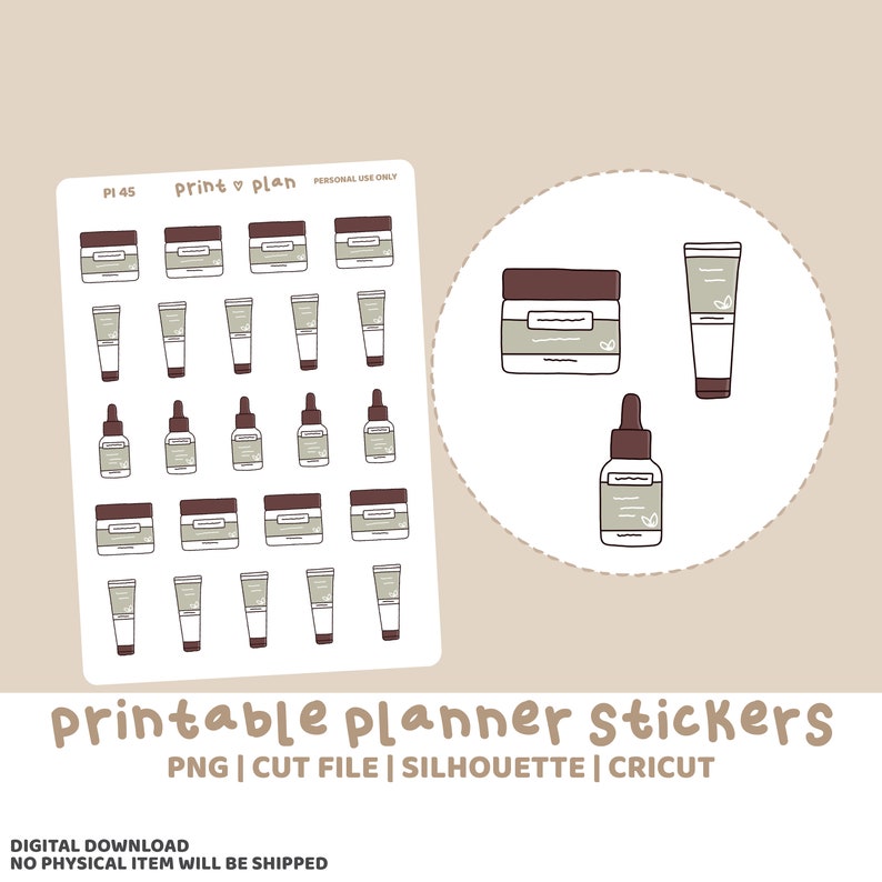 Skin Care Printable Stickers Digital Planner Sticker - Etsy