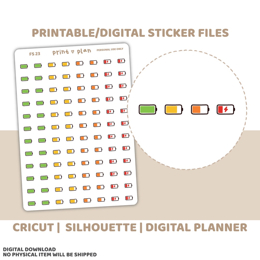 Energy Batteries Printable Stickers | Digital Planner Sticker Download ...