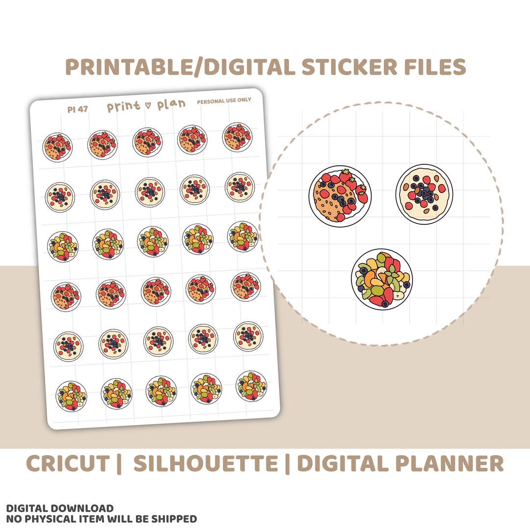 Granola, Oats & Fruit Bowl Printable Stickers | Digital Planner Sticker ...