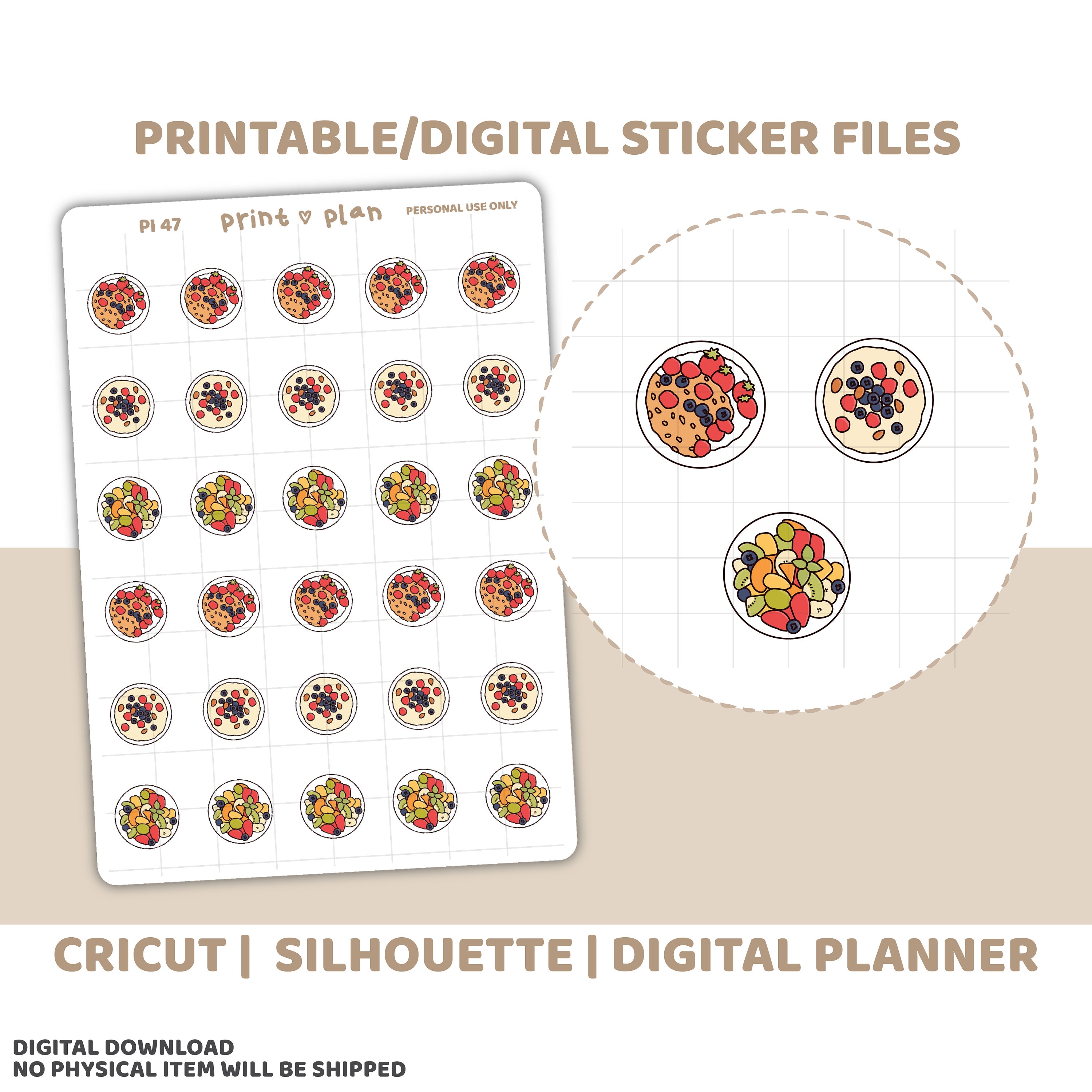 Granola, Oats & Fruit Bowl Printable Stickers | Digital Planner Sticker ...