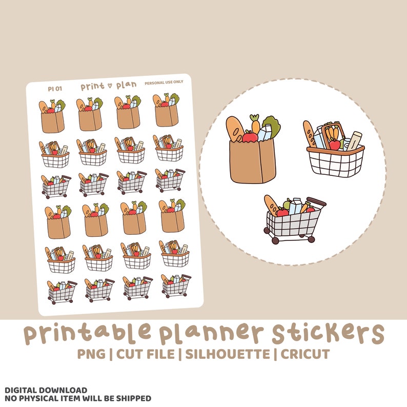 Grocery Printable Stickers Digital Planner Sticker Download - Etsy