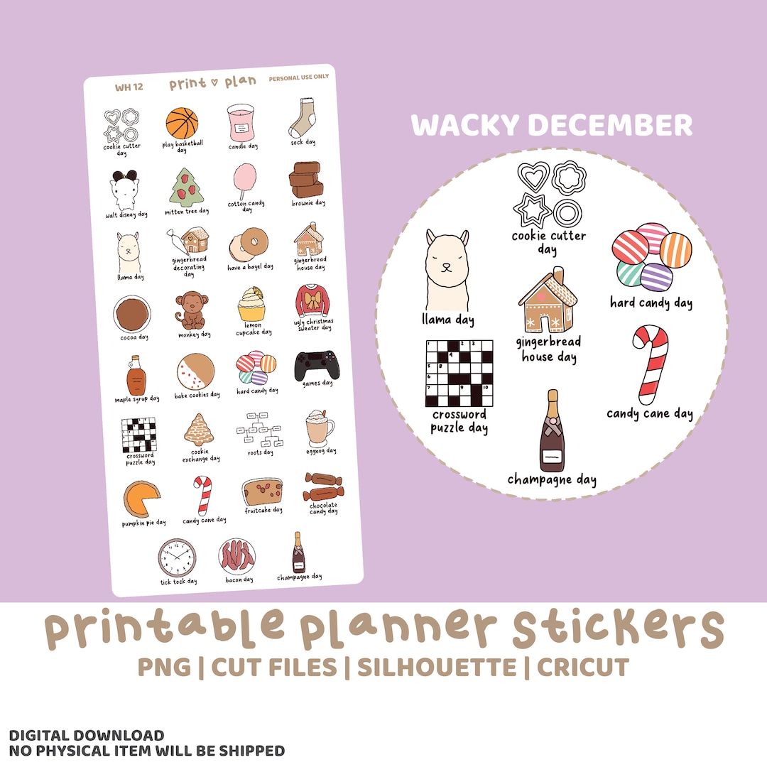 Wacky December Printable Stickers | Digital Planner Sticker Download ...