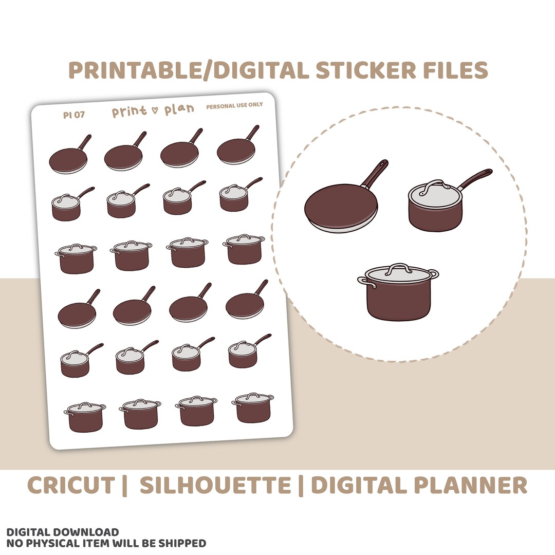Cooking Printable Stickers Digital Planner Sticker Download Cut Lines ...
