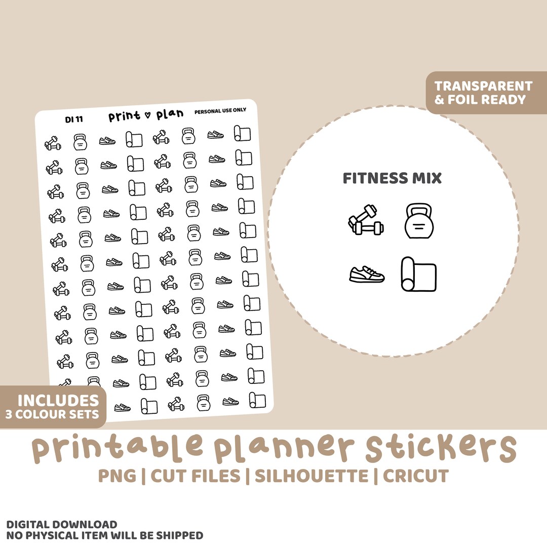 Fitness Icon Printable Stickers Digital Planner Sticker Download Cut ...