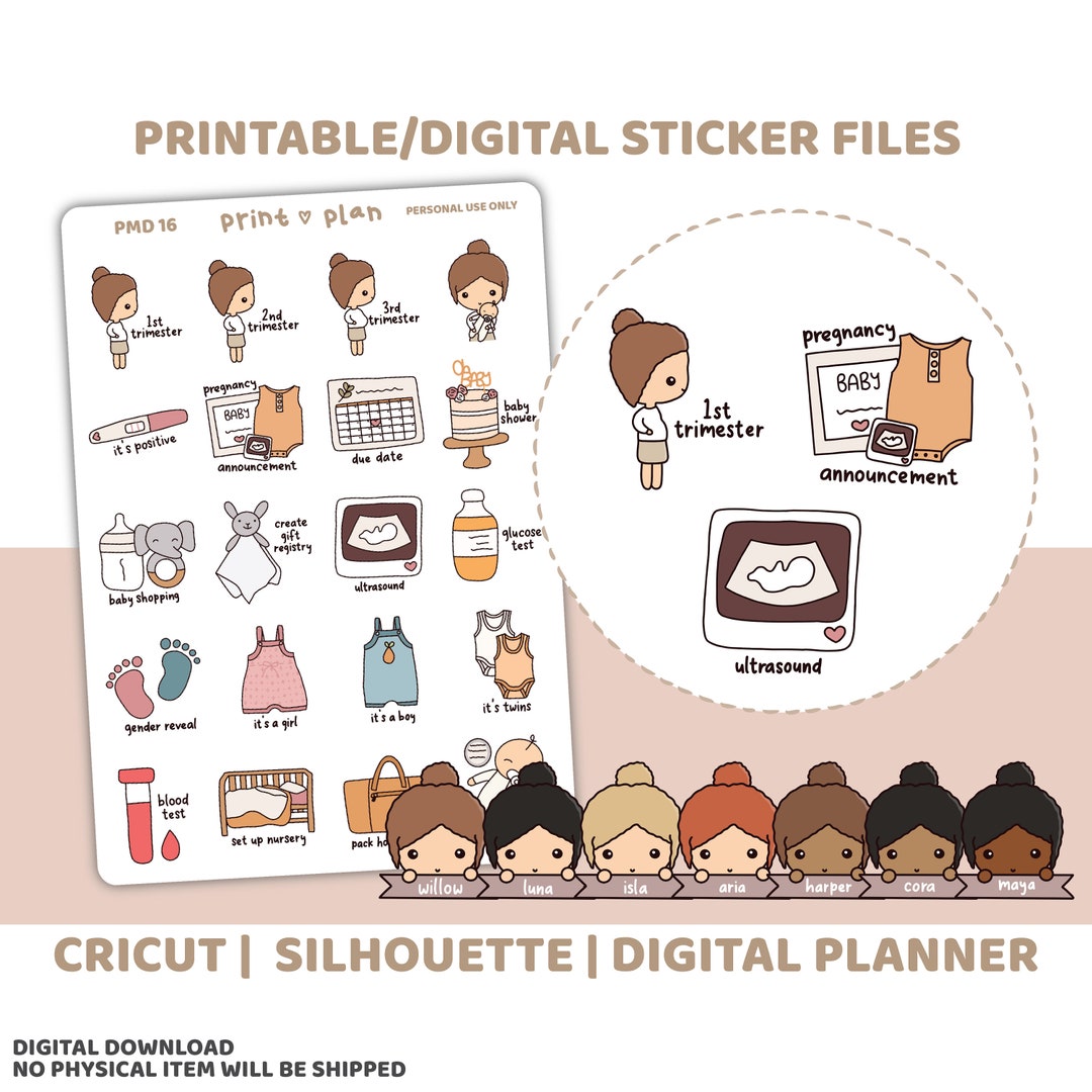 Pregnancy Printable PMD People Stickers | Digital Planner Sticker ...