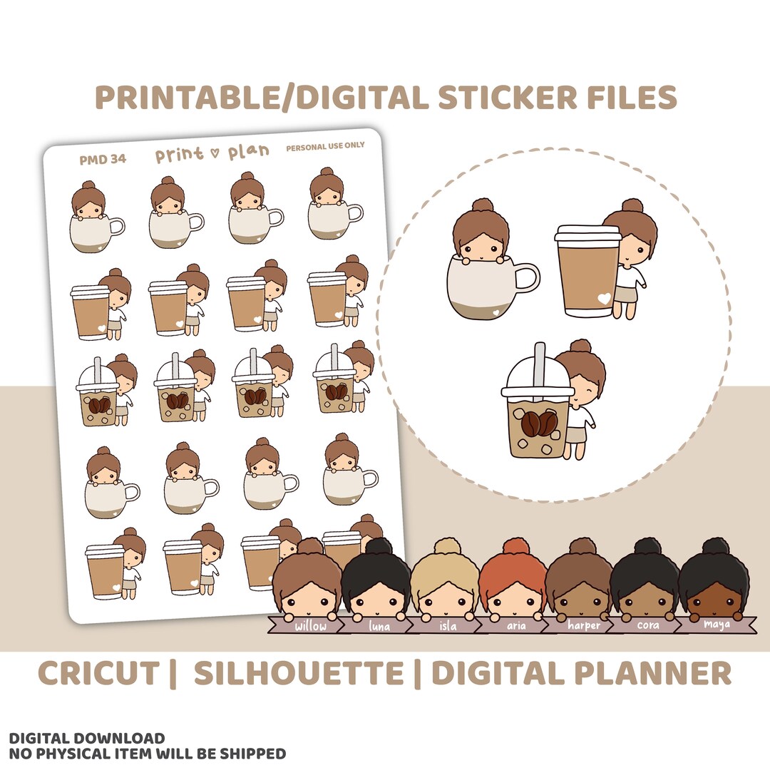 Coffee Printable PMD People Stickers Digital Planner Sticker Download ...