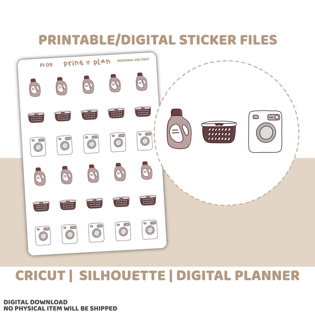 Washing Stickers Printable Planner Stickers Cut Lines Planner Sticker ...