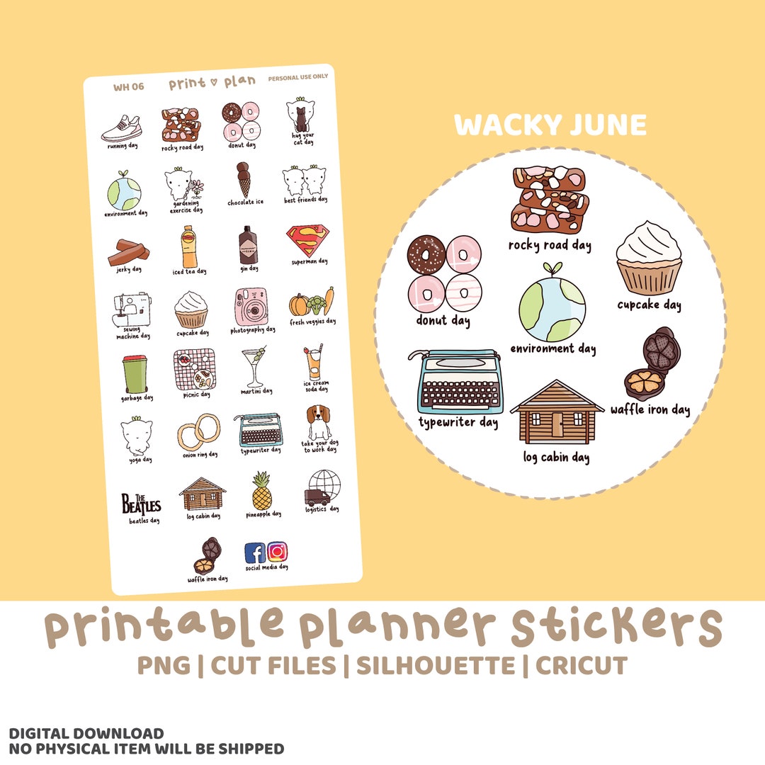 Wacky June Printable Stickers | Digital Planner Sticker Download | Cut ...