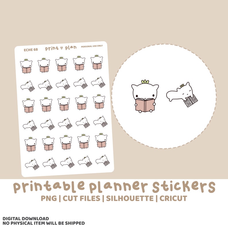 Reading Printable Eche Character Stickers Digital Planner - Etsy