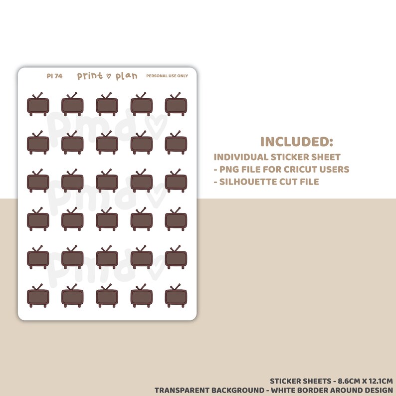 Tv Printable Stickers Digital Planner Sticker Download Cut Lines ...