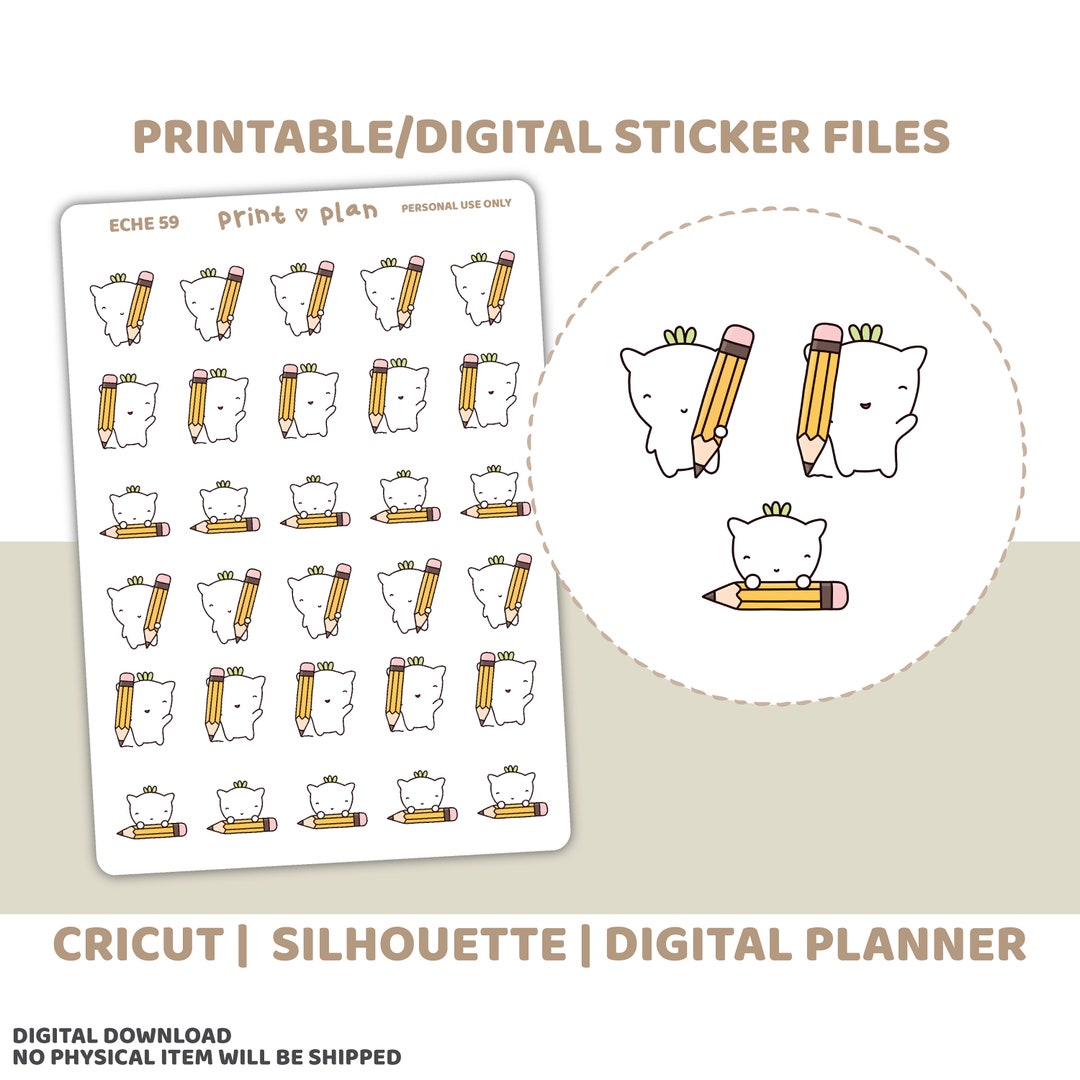 Pencil Printable Eche Character Stickers | Digital Planner Sticker ...