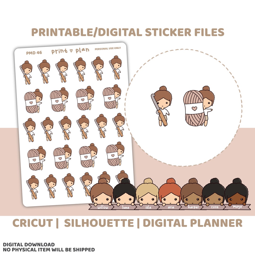 Crochet Printable PMD People Stickers Digital Planner Sticker Download ...