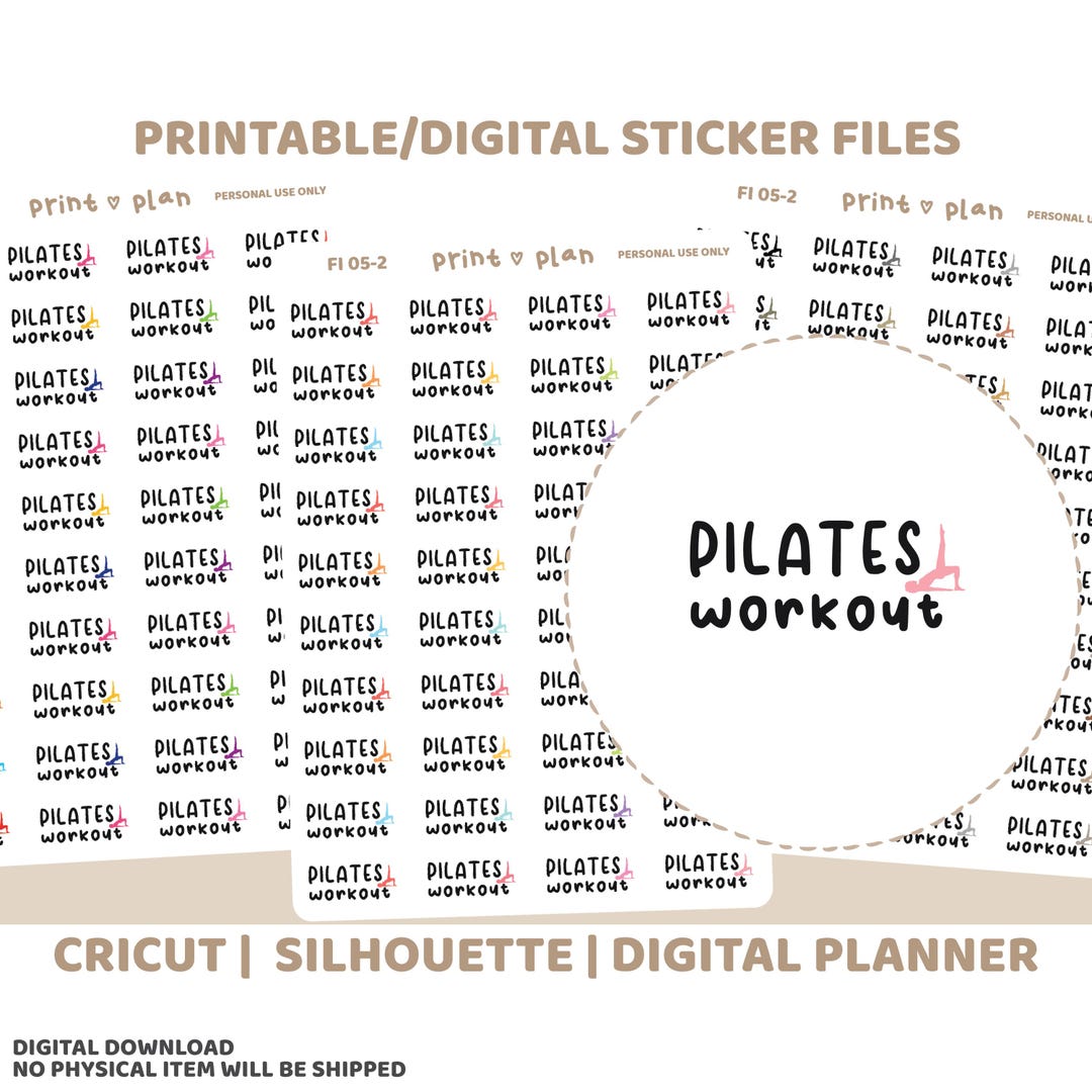 Pilates Workout Printable Stickers | Digital Planner Sticker Download ...
