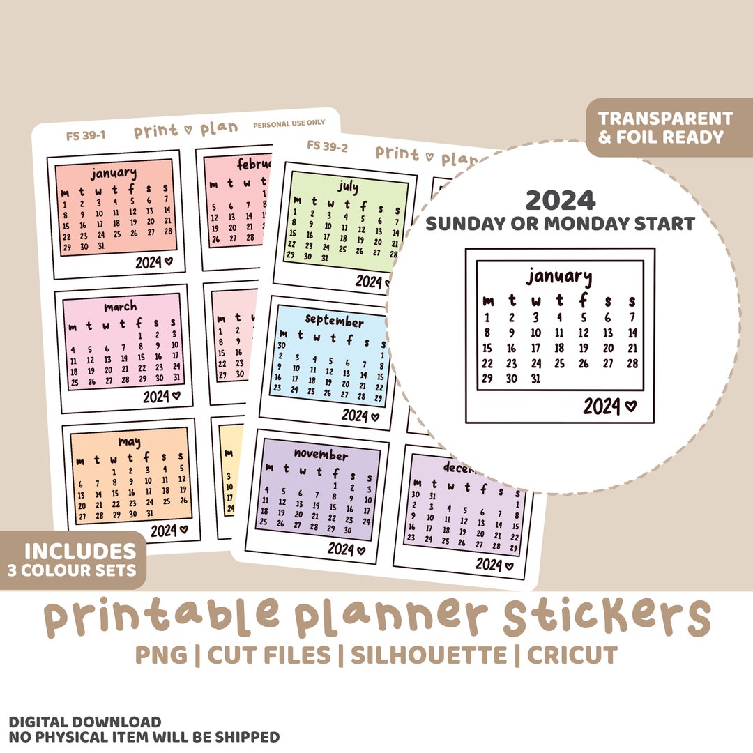 2024 Polaroid Calendar Printable Stickers Digital Planner Sticker ...