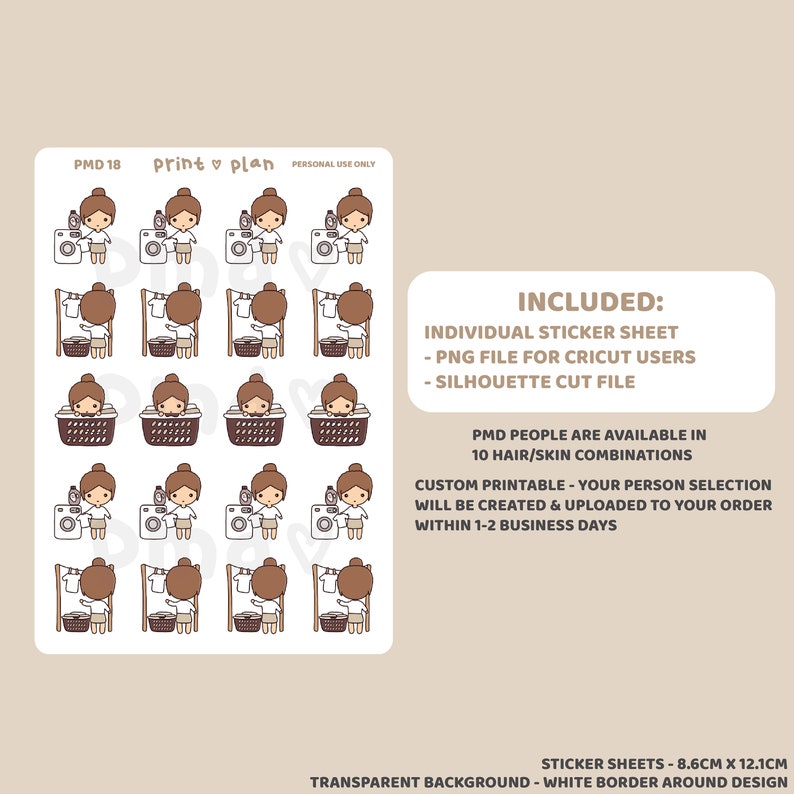 Washing Printable PMD People Stickers Digital Planner - Etsy