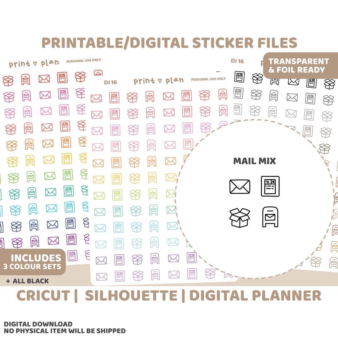 Mail Icon Printable Stickers | Digital Planner Sticker Download | Cut ...