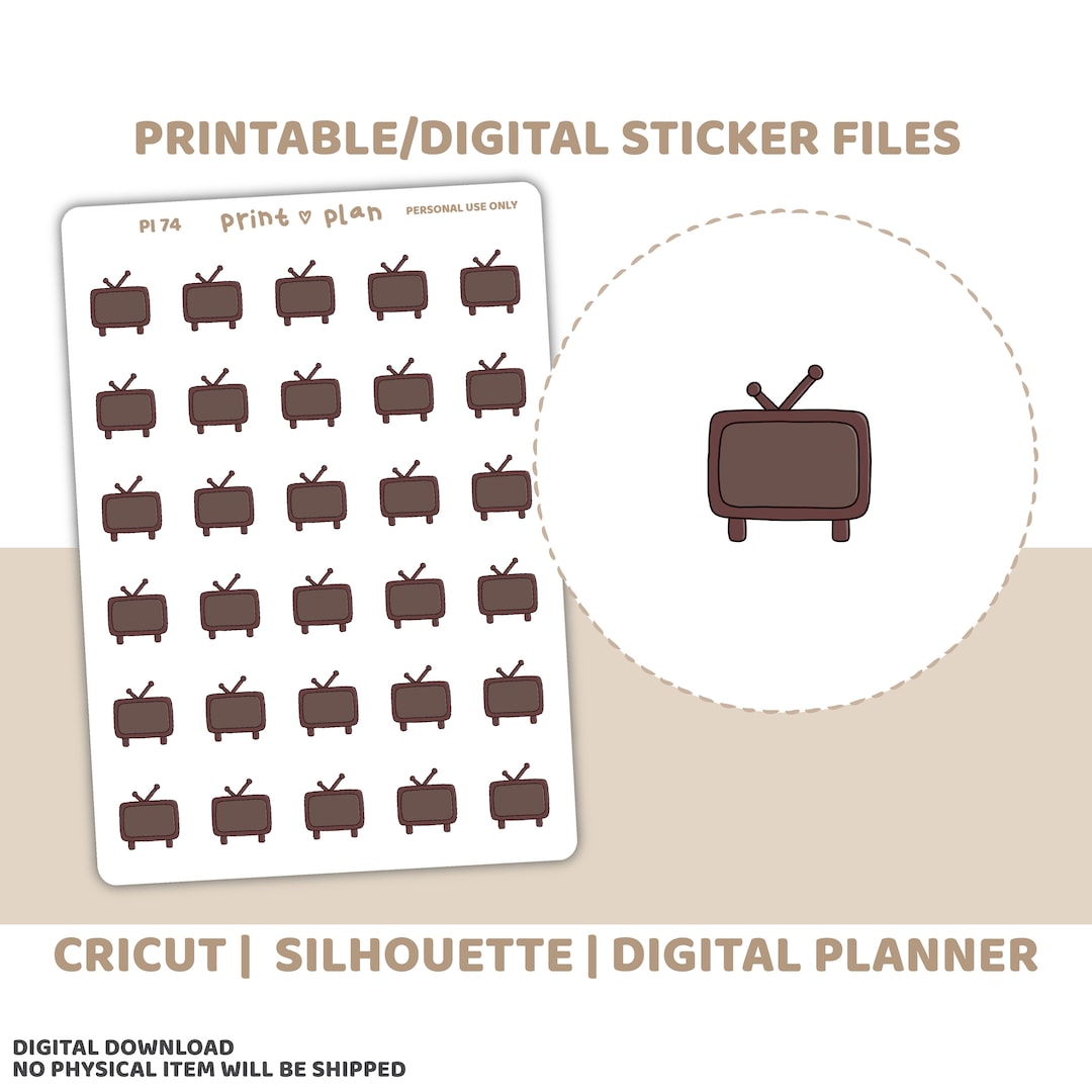 Tv Printable Stickers | Digital Planner Sticker Download | Cut Lines ...