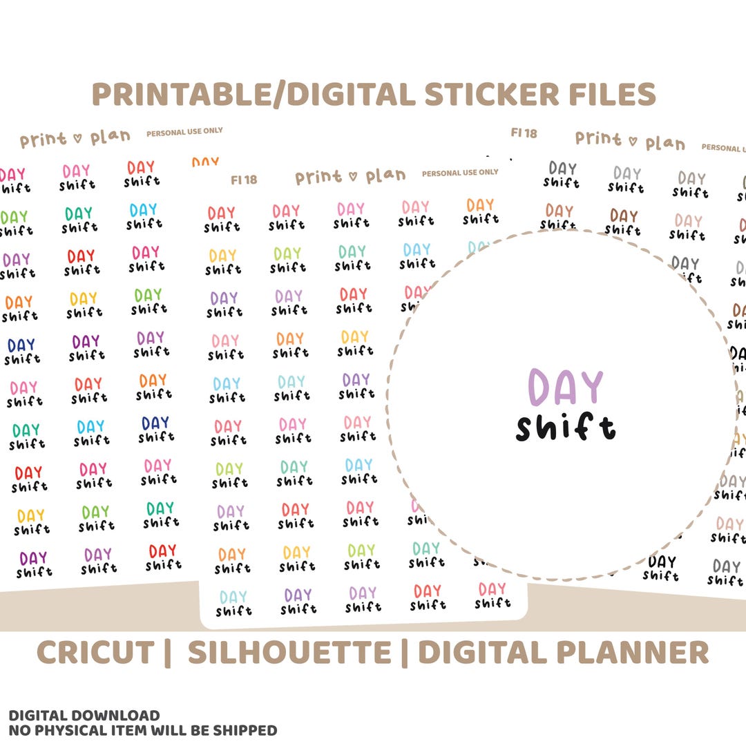 Day Shift Printable Stickers | Digital Planner Sticker Download | Cut ...