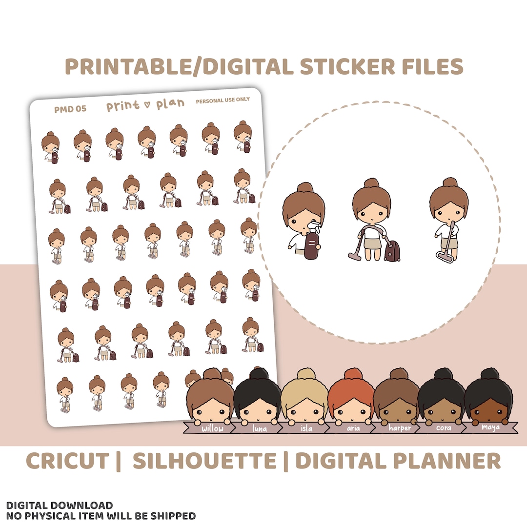 Cleaning Printable PMD People Stickers | Digital Planner Sticker ...